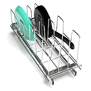 Home Zone Living Pull Out Kitchen Cabinet Organizer with One Tier of Storage and Dividers, 7.17” W x 21” D