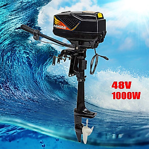 Electric Trolling Motor With 48V 1000W Thrust, Boat Fishing Motor w/Three-blade Propeller, Main Shaft Length & Angle Be Adjusted To Suit 2 Variable Speed Lower Noise For Kayak, Inflatable Fishing Boat