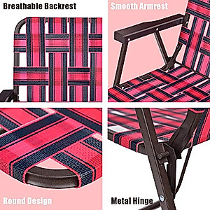 Giantex Beach Chairs Set of 6, Patio Folding Lawn Chairs for Adults, Outdoor Webbing Chair w/Steel Frame, Lightweight & Portable Camping Chairs for Fishing, Yard, Garden, Poolside Webbed Chairs, Red