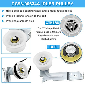 DV45H7000EW A2 DV42H5000EW A3 Parts Replacement for Samsung Dryer Roller Replacement Kit DC97-16782A Dryer Belt 6602-001655 Idler Pulley DC93-00634A Tension Spring for DV42H5200EW A3 DV48H7400EW A2