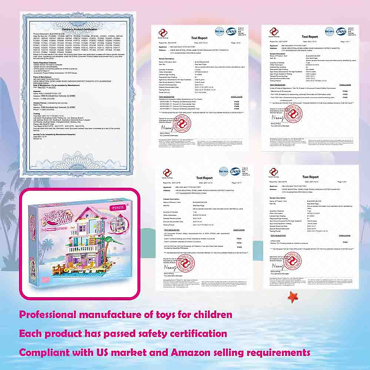 PUSITI Girls Building Blocks House Toys 573 Pieces Seaside Villa Friends Cottage Building Set Beach Villa Educational toys Girls Holiday Cottage Construction Bricks Toys