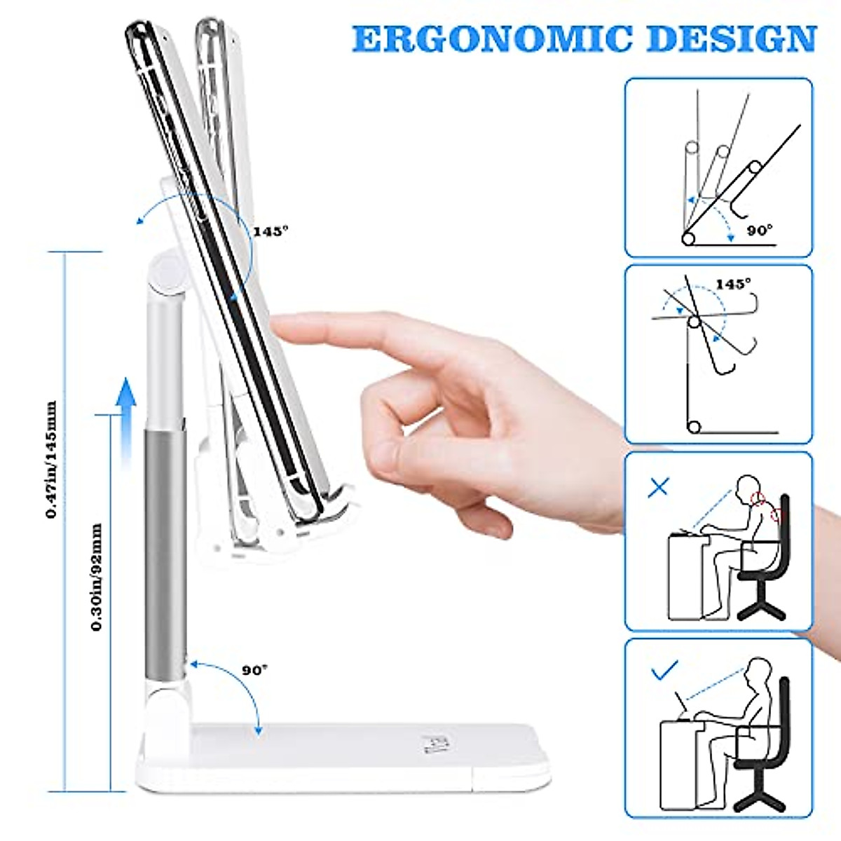 VICIALL Cell Phone Stand, Angle Height Adjustable Cell Phone Stand - for Desk, Sturdy Foldable Cell Phone Holder, Compatible with iPad Mini, Tablet and All Smartphones