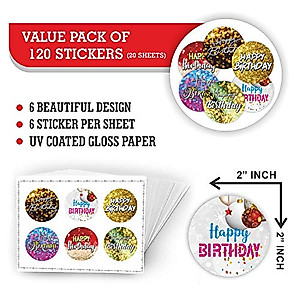 PARTH IMPEX Happy Birthday Stickers Seals Labels (Pack of 120) 2" Large Round for Gift Envelopes Cards Boxes