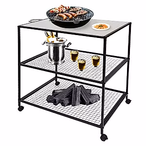 Ghankopd Outdoor Grill Cart Double-Shelf Movable Cooking Table,Outdoor Dining Cart with Storage and Spice Rack for Kitchen or Backyard Patio Indoor（33.46" L×19.49" W） (Style-B)