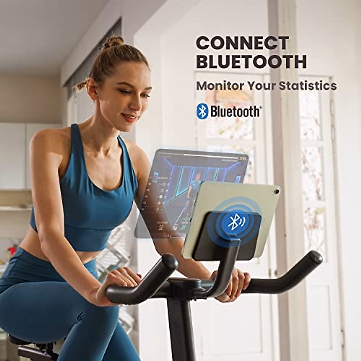 Mekbelt Exercise Bike with Magnetic Resistance, Indoor Cycling Stationary Bike Supports Smart Bluetooth Connectivity with Tablet Holder & Comfortable Seat Cushion, Compatible with Zwift for Home Gym (Black)