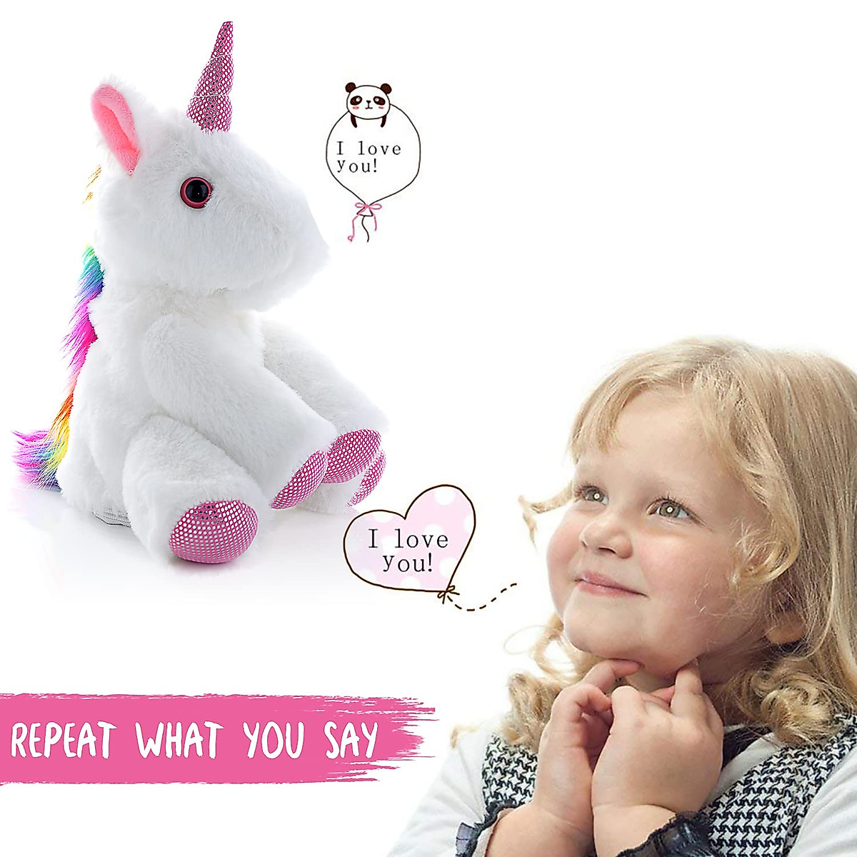 ORIENTAL CHERRY Unicorn Stuffed Animal - Talking Unicorn Interactive Toys - Christmas Birthday Gifts for Girls Teens Kids Age 4 5 6 7 8 9 10 Preschool Kindergarten