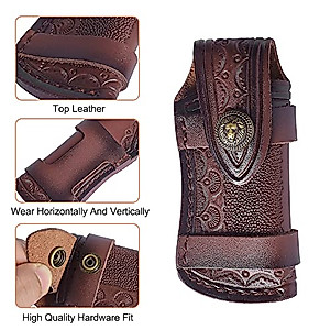 MiOYOOW Pocket Knife Sheath, 4'' Leather Knife Pouch Horizontal Folding Knife Holster with Belt Loop for Small Folding Knife Trapper Knife