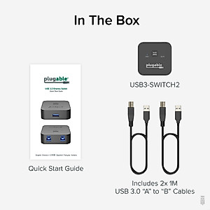 Plugable USB 3.0 Sharing Switch for One-Button Swapping of USB Device or Hub Between Two Computers (AB Switch)