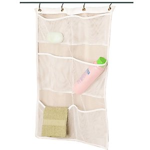 ALYER 6 Storage Pockets Hanging Mesh Shower Caddy,Space Saving Bathroom Accessories and Quick Dry Bath Organizer,White