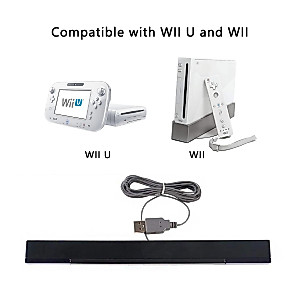 EQINI USB Sensor Bar for Wii, Replacement USB Wired Infrared Ray Sensor Bar for Wii, Wii U, and PC, includes Stand, Black (usb interface