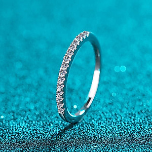 Jiostonor Moissanite Wedding Band 925 Sterling Silver with 18K White Gold Plated Eternity Bands for Women Stackable 0.15 Carat D Color VVS1 Lab Created Diamond Band Ring Moissanite Rings for Women