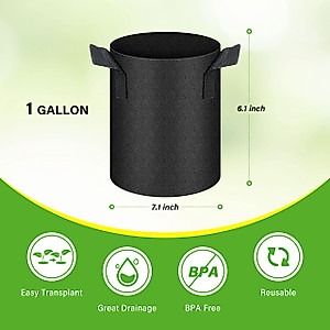 HealSmart 6-Pack 1 Gallon Nonwoven Grow Bags, Aeration Fabric Pots with Handles, Suitable for Garden Fruits, Vegetables and Flowers, Black