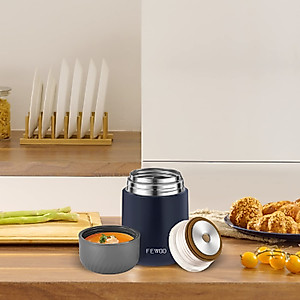 FEWOO Food Thermos - 20oz Vacuum Insulated Soup Container, Stainless Steel Lunch box for Kids Adult, Leak Proof Food Jar with Folding Spoon for Hot or Cold Food (Midnight Blue)