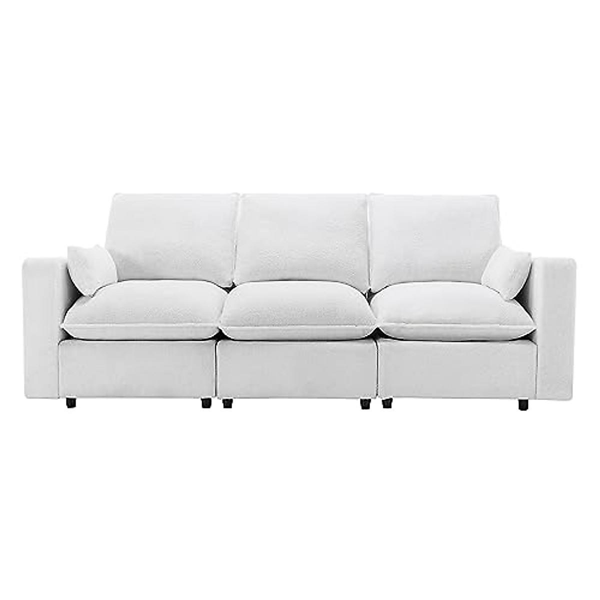 Modern Sofa with Removable Back and Seat Cushions ,Upholstered Comfy Sofa Couch with 2 Pillows,Small 3 Seater Loveseat Sofa for Living Room,Small Space,Bedroom,Apartment,Studio(White)