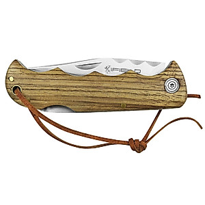 iFIELD Folding knife Camper EL29036 blade, with 4.2 inch zebra wood handle, total 8 inch, includes cord, camping tool for fishing, hunting, sport activity.