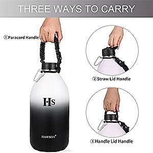 HAWSON Insulated Water Bottle 128oz with Straw Handle Lid Sport One Gallon Water Jug Stainless Steel Cold Water Bottles with Paracord Handle Wide Mouth Thermo Canteen Mug
