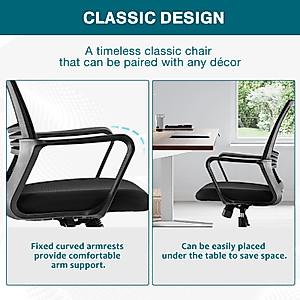 AFO Ergonomic Home Office Desk Chair with Comfortable Lumbar Support, Mid Back, Padded Seat and Armrest, Rocking Mode 360 Degree Swivel Rolling, Breathable Mesh, Adjustable Height, Black