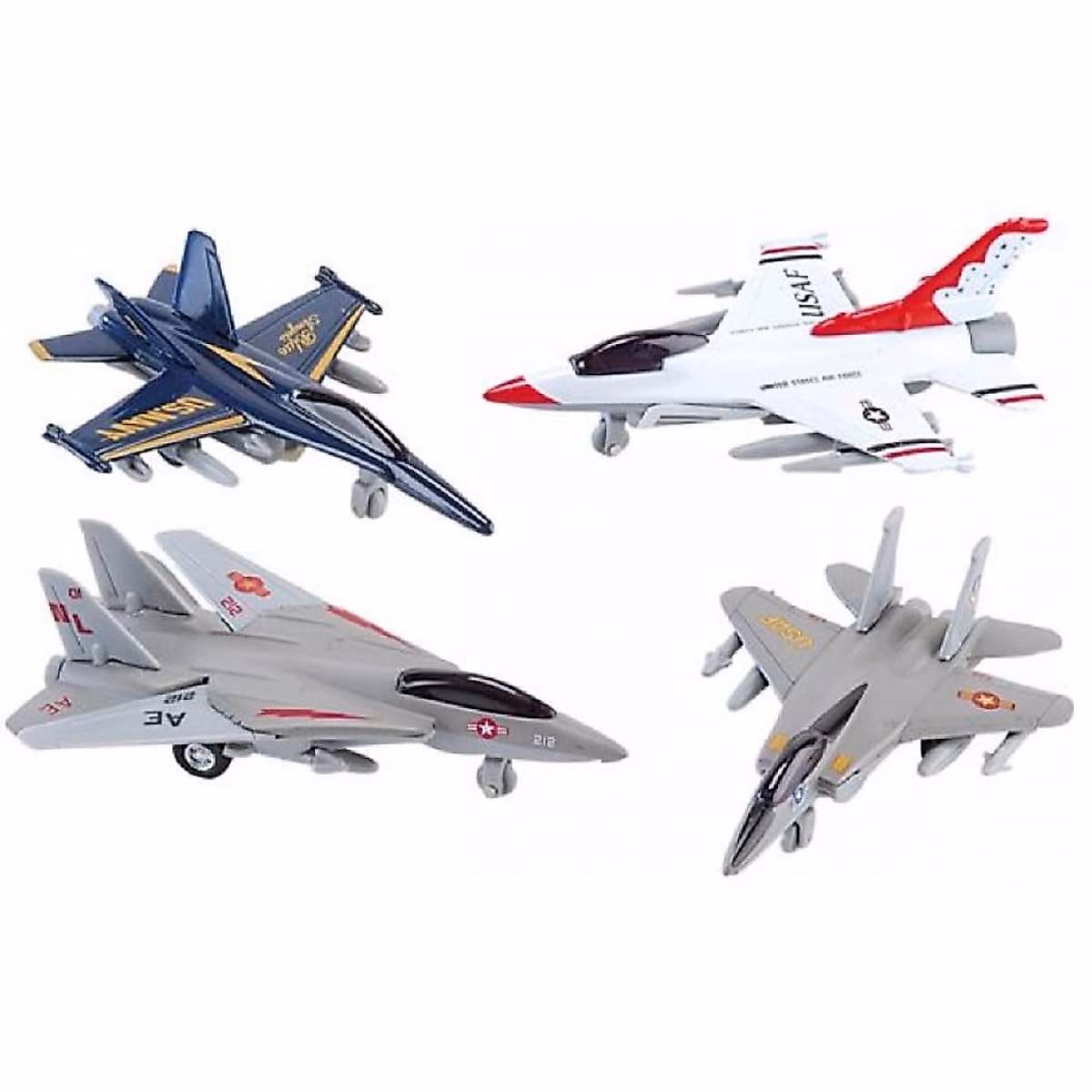 🛦United States Air Force Super Sonic Jet Collection 3.5" Die Cast Metal Model Toys Pullback Action F-14, F-15, F-16, F/A-18 Blue Angle SetOf4