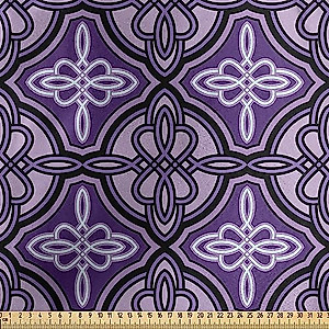 Ambesonne Celtic Fabric by The Yard, Unique Celtic Knot with Swirling and Twisted Line Details Print, Decorative Satin Fabric for Home Textiles and Crafts, 3 Yards, Violet Lilac
