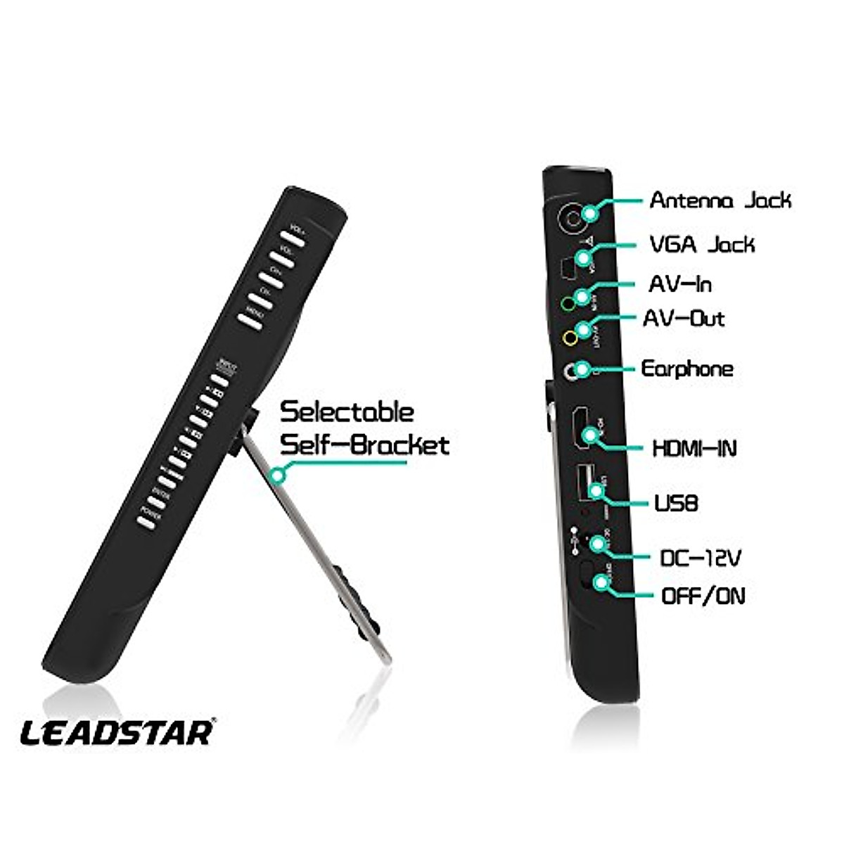 12 Inch Portable Digital ATSC TFT HD Screen Freeview LED TV for Car,Caravan,Camping,Outdoor or Kitchen.Built-in Battery Television/Monitor with Multimedia Player Support USB Card LEADSTAR