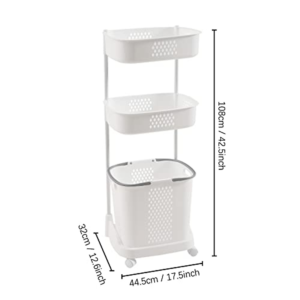 Removable Basket Laundry Cart with Clothes Rack, Multi-layer Clothes Storage Laundry Basket, Bathroom Rolling Household Dirty Clothes Baskets Stand for Bathroom Laundry (Style2)