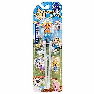 Pororo Kids Training Chopsticks for Toddler - Edison Non-Slip Right-handed Baby Training for Beginners with Silicone Rings 3 years and up (Pororo)