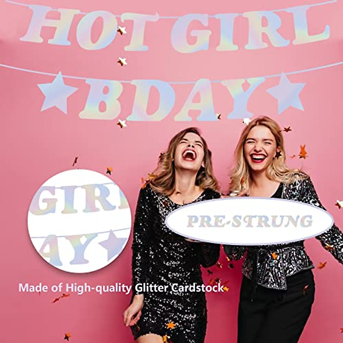 Hot Girl Bday Glitter Banner, Bachelorette Party Decorations Girls' 21st 25th 30th Birthday Party Supplies Pre-Strung Iridescent Bday Sign Shinny Hen Parties Cocktail Parties Wedding Celebrations Photo Backdrop