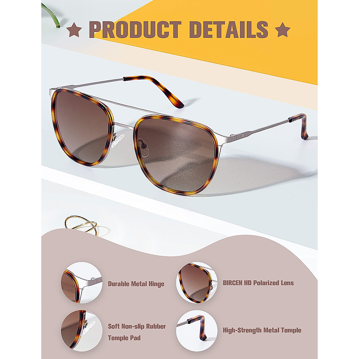 BIRCEN Women Sunglasses Polarized UV - Protection Womens Round Brown Trendy Aviator Sunglass BC2002