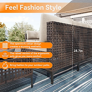 Trumbeak 7 Pieces Patio Fuiniture Set Wicker Outdoor Sectional Sofa,All Weather Brown PE Rattan Outdoor Conversation Set w/Thick Cushions and Glass Coffee Table,Sand