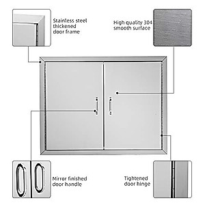 ROVSUN 31''W x 24''H Outdoor Kitchen Door, Heavy Duty 304 Grade Stainless Steel BBQ Access Door, Double BBQ Island Door, Perfect for Outdoor Kitchen, BBQ Island & Grilling Station