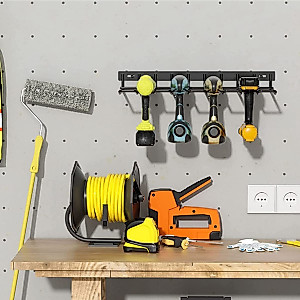 Homtgoe Drill Storage Rack Wall Mounted Power Tool Organizer Heavy Duty Steel Floating Tool Shelf Space Saving Electric Drill Storage Rack Anti-Slid Storage Rack for Garage Home Workshop Shed