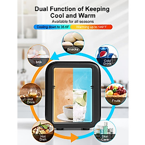 CROWNFUL Mini Fridge, 4 Liter/6 Cans Portable Skincare Fridge, AC/12V DC Cooler and Warmer Personal Refrigerator for Bedroom, Car, Dorm, Office, Food, ETL Listed Black