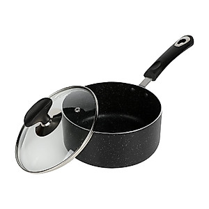 RATWIA 2.5 Quart Saucepan with Lid,Ultra Nonstick Sauce Pan 2.5Qt Small Pot with Glass Lid,Great for Home Kitchen Restaurant,Black