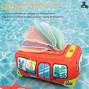 ikasus Baby Tissue Box Toy Cartoon Pattern Montessori Toy for Babies, Educational Preschool Learning Toy High Contrast Crinkle Paper Sensory Silk Scarves Toys for Baby Toddler Infants Newborns
