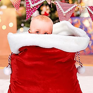 2 Pieces Christmas Velvet Bags with Drawstring in 2 Size Large Christmas Santa Gift Sack for Xmas Playing Santa Present Toy (Red, Simple Style)