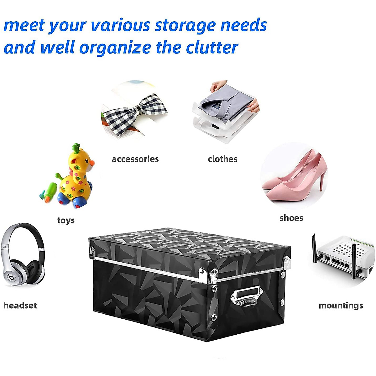 XUCHUN Foldable Storage Boxes with Lids 3 Pack Plastic Collapsible Storage Bins with Handles for Clothes, Cosmetic,Books