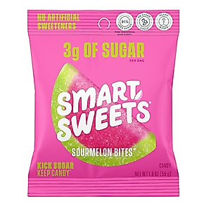 SmartSweets Sourmelon bites, Low Sugar Gummy Candy (3g), Low Calorie (130), Gluten-Free -1.8oz (Pack of 6) Packaging may vary
