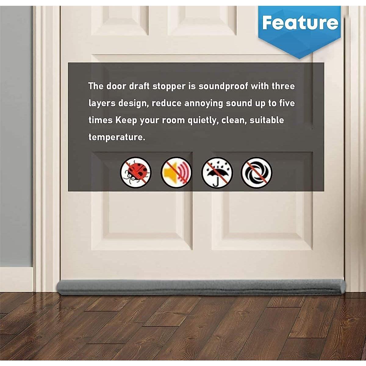 Under Door Draft Stopper 37 Inch Cuttable and Washable,Twin Door Draft Stopper,Energy Saving Door Weather Stripping Reduce Noise Window Breeze Blocker Adjustable Door Sweeps, Gray