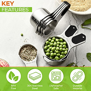 Spring Chef Magnetic Stainless Steel Measuring Cups (Patent Pending), Kitchen Tools with Easy to Read Markings for Measuring Dry or Liquid Ingredients, Set of 7, Black