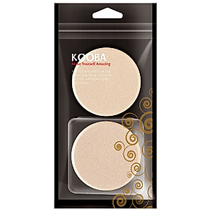 KOOBA 2pcs Round Makeup Sponges with 1 Travel Case, Beauty Face Primer Compact Powder Puff, Blender Sponge Replacement for Cosmetic Flawless Foundation, Sensitive and All Skin Types
