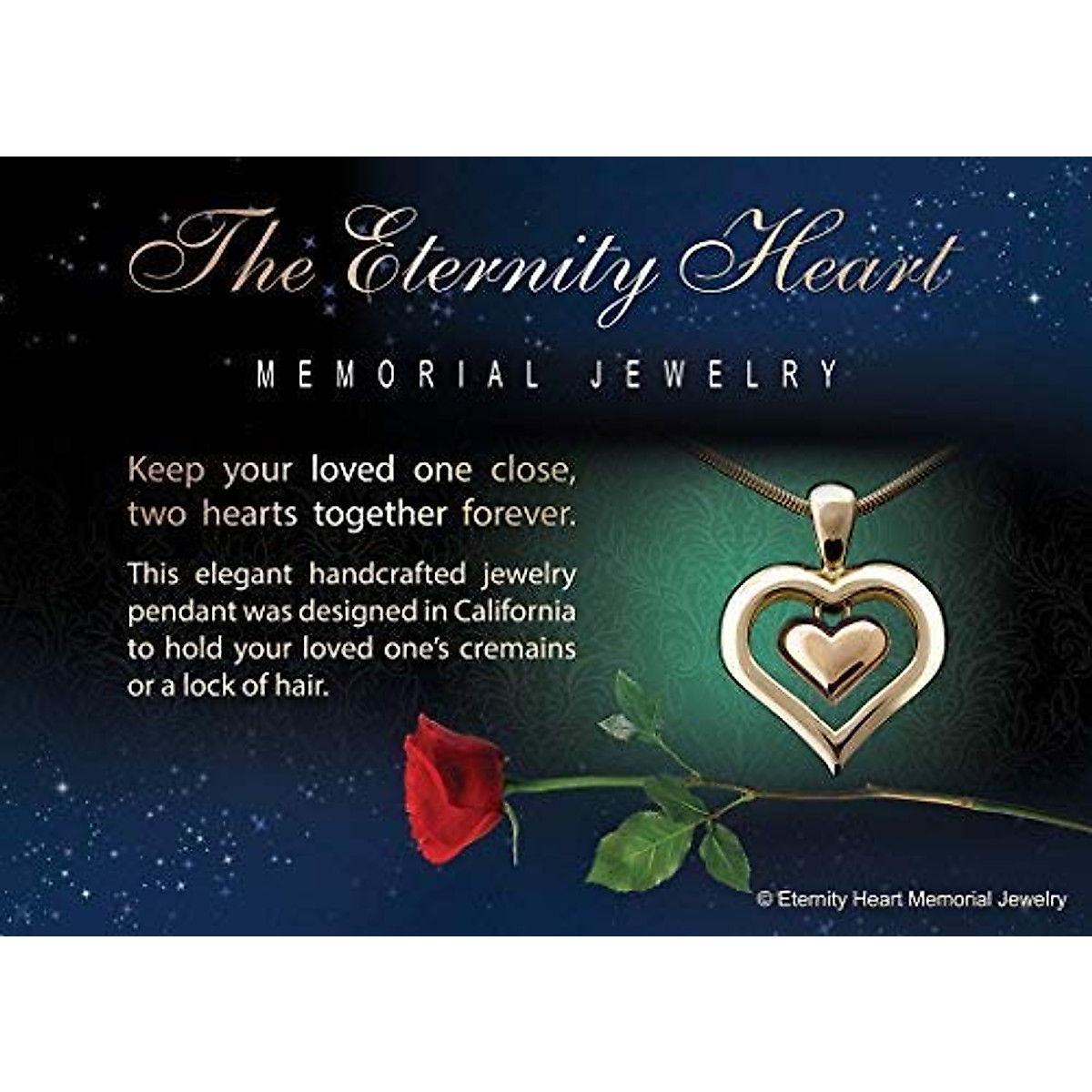 18k Gold Finish Cremation Jewelry Urn Heart Pendant Memorial Keepsake Locket Necklace for Ashes and 20" Gold Chain, The Eternity Heart