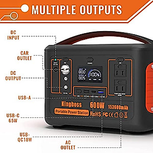 Portable Power Station 600W, Solar Generator (Peak 1200W), 153600mAh 568WH, Lithium Battery 110V/600W, AC Outlet, 2xDC Carport, 2xUSB-C, QC USB 3.0, Camping Power bank, Outdoor