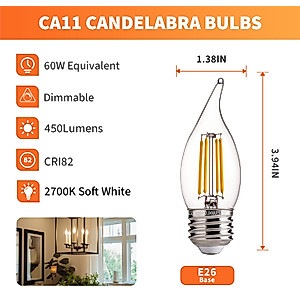 ALAMPEVER E26 LED Bulb 60W,Chandelier Light Bulbs 2700K Soft White,CA11 Candelabra LED Bulbs,450LM (12)