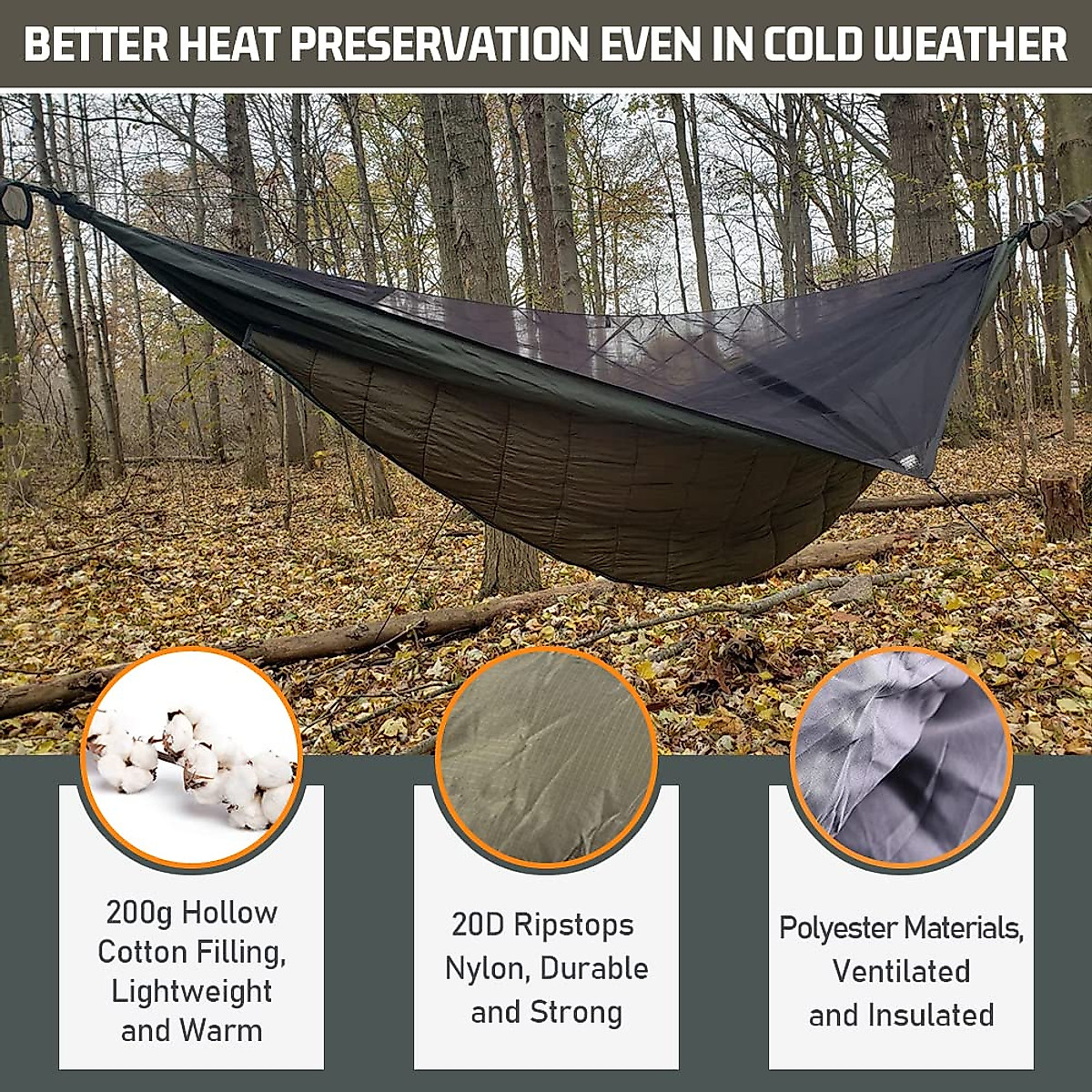 Under Quilts for Hammocks, HIKERBRO Ultralight Hammock Underquilt, Double Size Underquilt for Hammock Camping, Backpacking Army Green