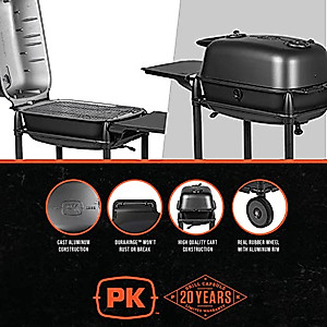 PK Grills Charcoal BBQ Grill and Smoker, PK300-BCX Cast Aluminum Portable Outdoor Barbeque Grill for Camping, Grilling, Graphite/Black, Premium