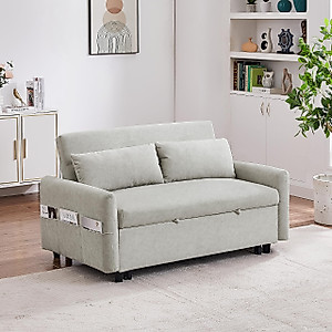 HABITRIO Modern 55.1" Pull Out Sleep Sofa Bed 2 Seater Loveseats Sofa Couch with Adjsutable Backrest,Multifunctional Small Sofa Bed with 2 Pillows for Apartment Office Living Room
