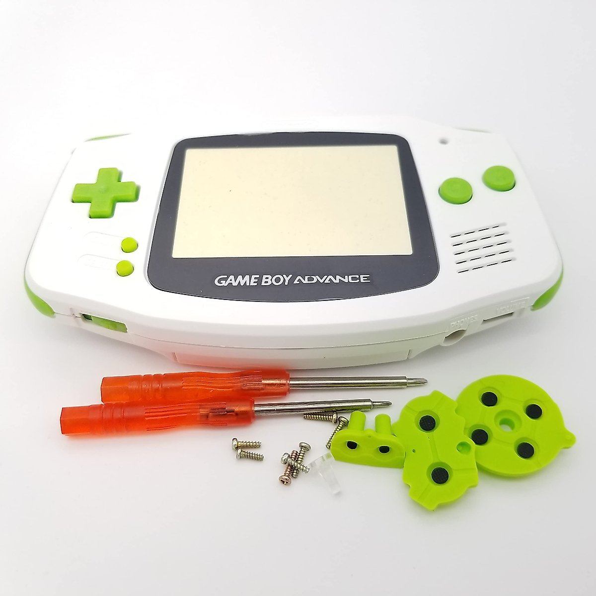 Full Housing Case Cover Housing Shell Replacement for Game boy Advance GBA Shell Case with Buttons Kit (White with Green Buttons)