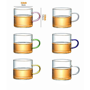 XIYUAN Clear Glass Coffee Mugs Set of 6，Small glass mugs with handles, Borosilicate Glass Coffee Cups Drinking GlassesPremium Glass Tea Cup set，for Latte, Mocha, Cappuccino, Tea and Juice