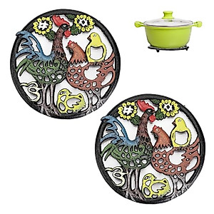 Sumnacon 2Pcs Round Cast Iron Trivets - 8 Inch Heat Resistant Iron Trivets for Hot Dish Pot Pan Plate Teapot, Rustic Metal Hot Dish Plate Holder for Kitchen Dining Table Countertop Cooktop
