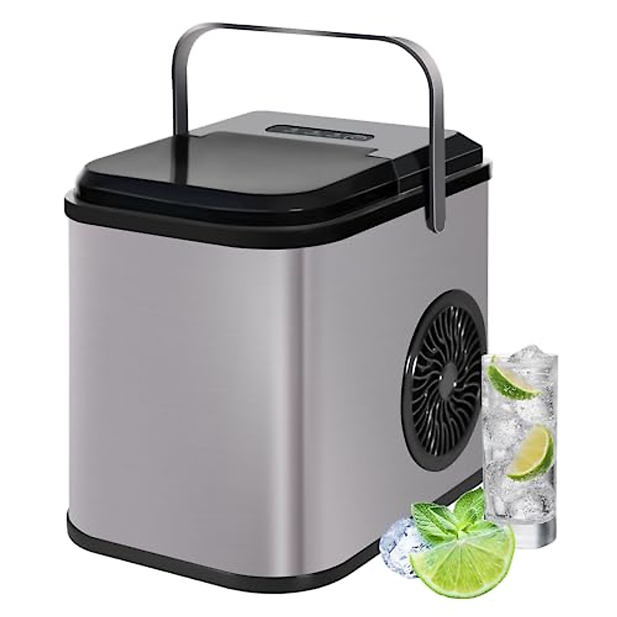 JoyPlanet Countertop Nugget Ice Maker, 8 Ice Cubes Ready in 10 Mins Up to 22lbs of Ice a Day 1.8lbs Ice Capacity Refillable Water Tank for Home Kitchen Office Bar Party (Stainless)